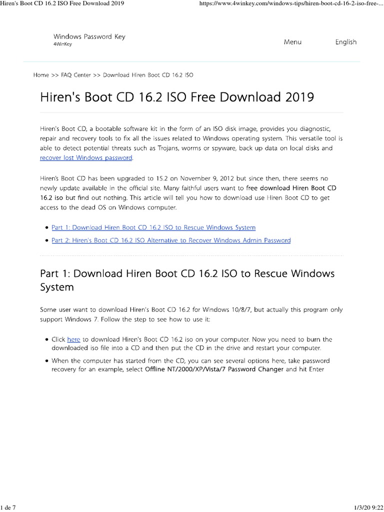 Hiren's Boot CD 16.2 ISO Free Download 2019 PDF | PDF