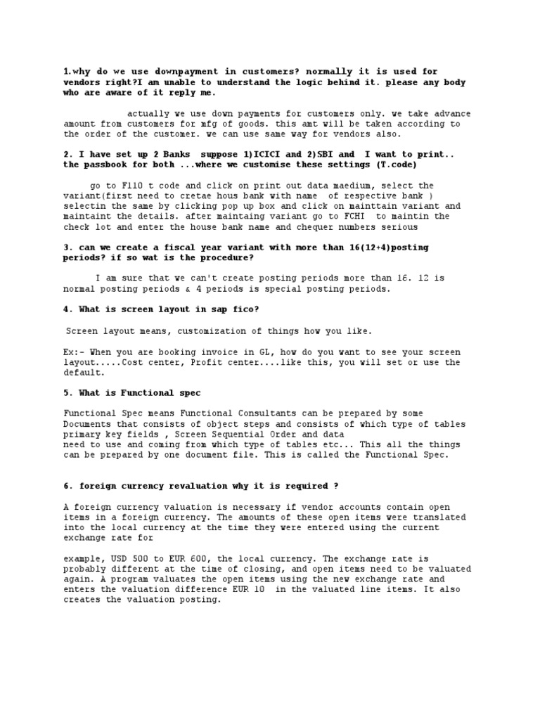 SAP FICO Interview Questions | PDF