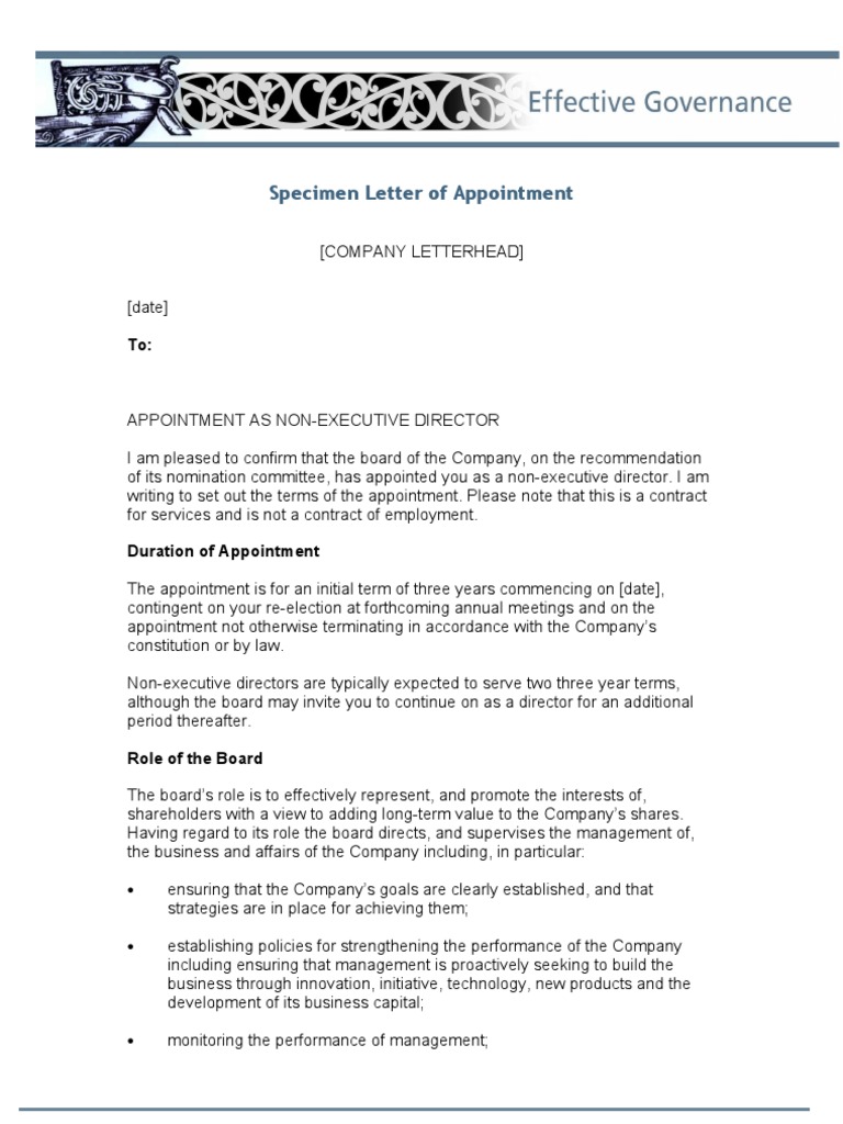 Specimen Letter of Appointment | PDF | Insurance | Government Information