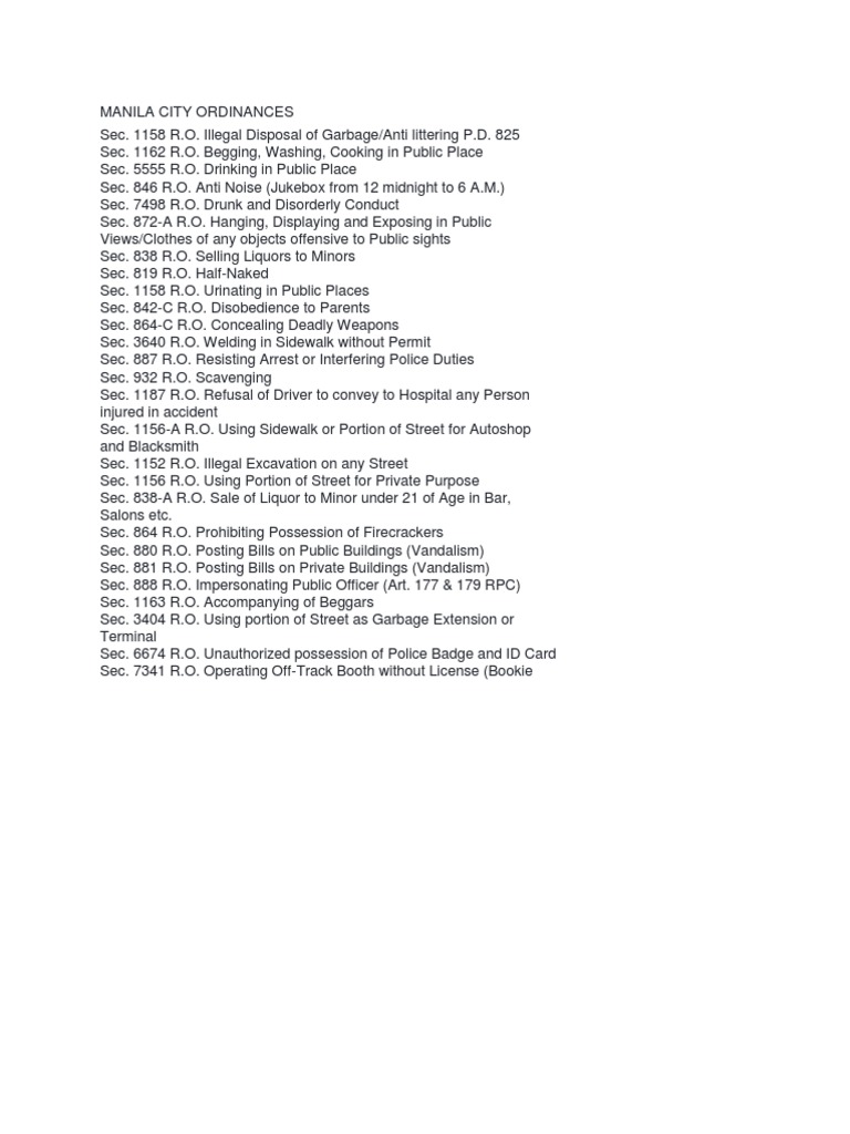 Manila City Ordinances Overview | PDF
