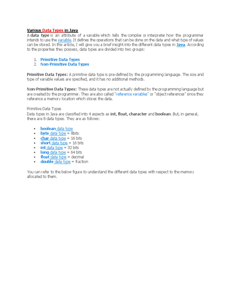 Java Primitive Types and Non-Primities (Reference) Types | PDF