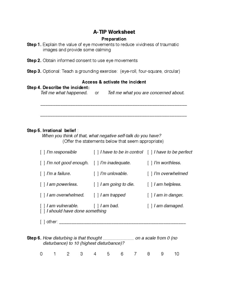 Preparation Worksheet EMDR | PDF