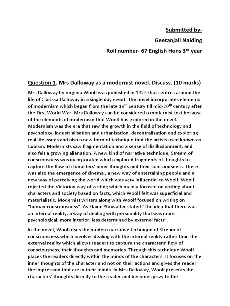 Mrs Dalloway Assignment | PDF