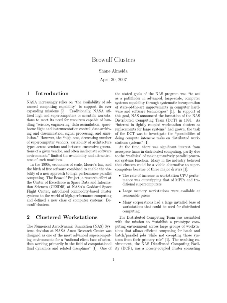Beowulf Clusters: Shane Almeida April 30, 2007 | PDF | Computer Cluster ...