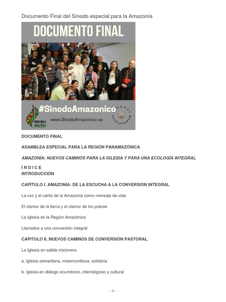 Documento Final de La Asamblea Especial Del Sinodo de Los Obispo | PDF