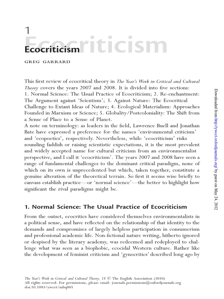 Ecocriticism - Review of 2007-8 PDF | PDF