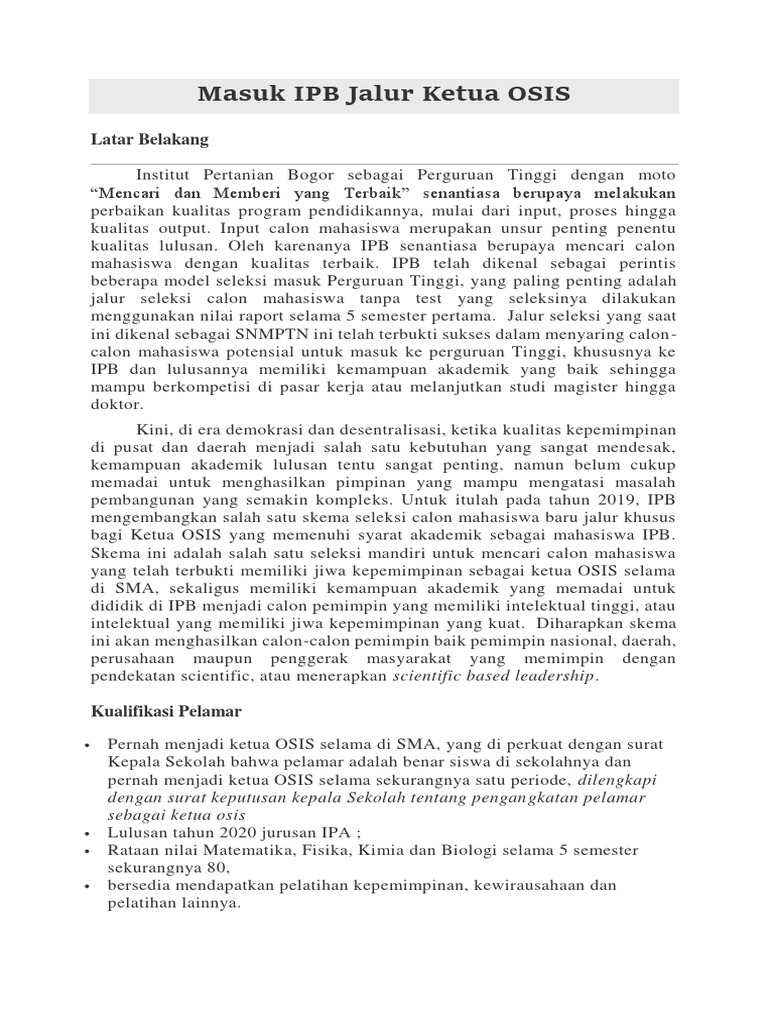 Masuk IPB Jalur Ketua OSIS | PDF