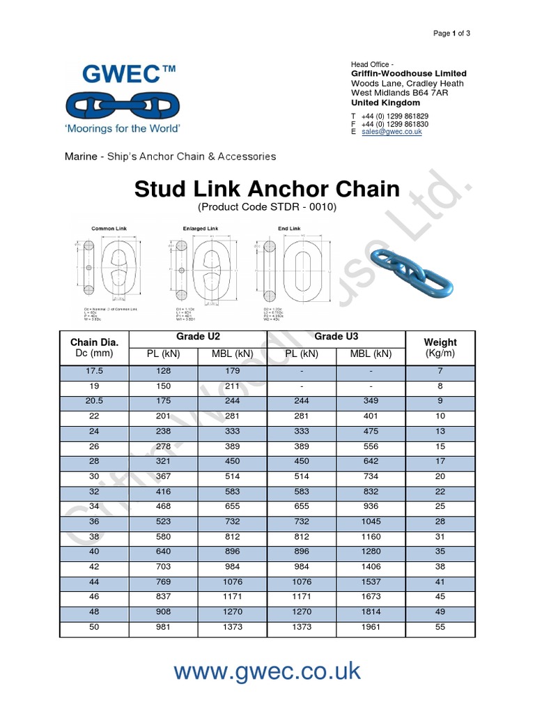 1381486387stud Link Anchor Chain - Data Sheet PDF | PDF