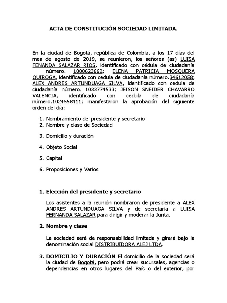 Acta Sociedad Limitada | PDF | Gobierno
