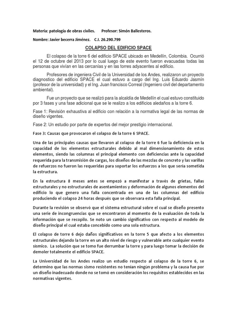 Colapso Del Edificio SPACE | PDF | Ingeniería | Diseño