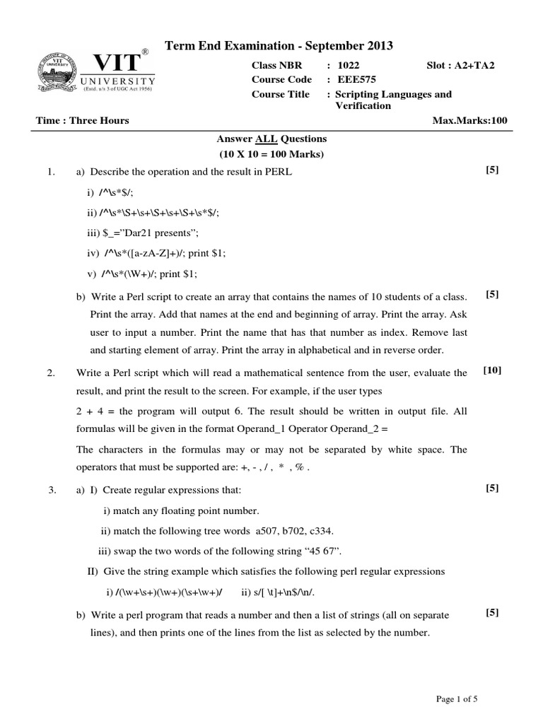 Scripting Languages Exam - Sept 2013 | PDF | Array Data Structure | String (Computer Science)
