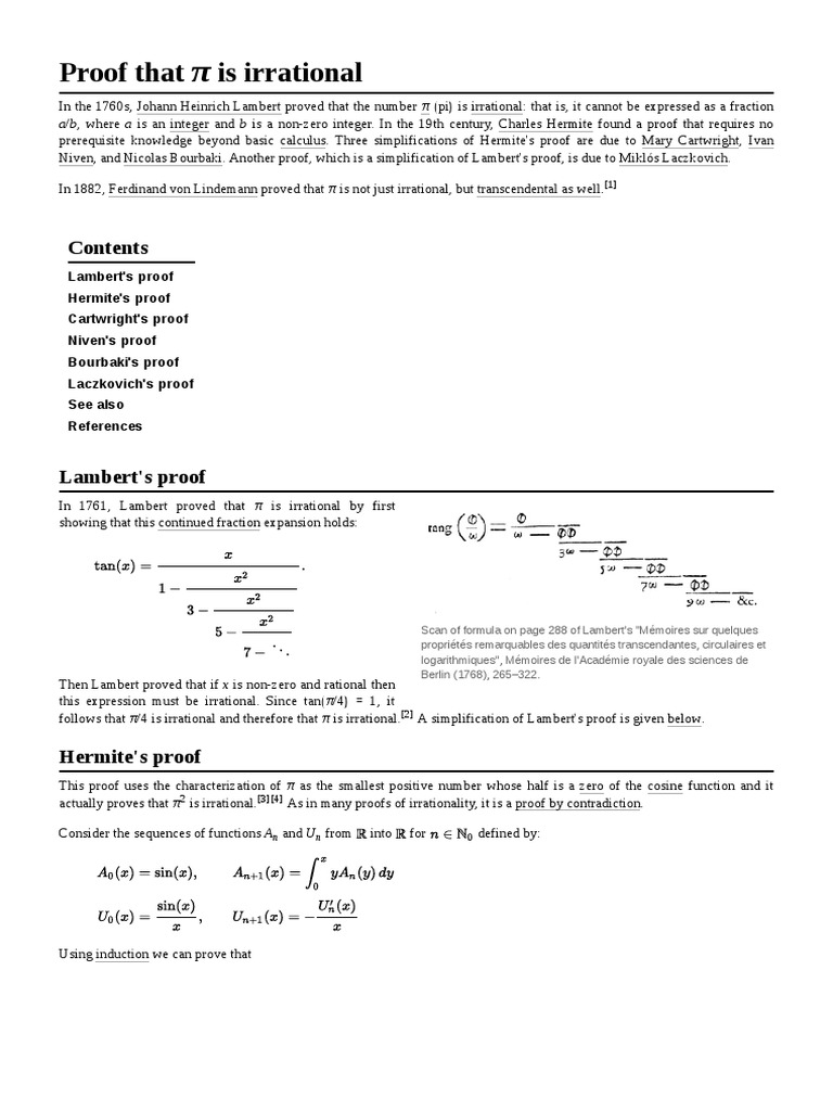 Proof that π is irrational | PDF | Mathematical Objects | Numbers
