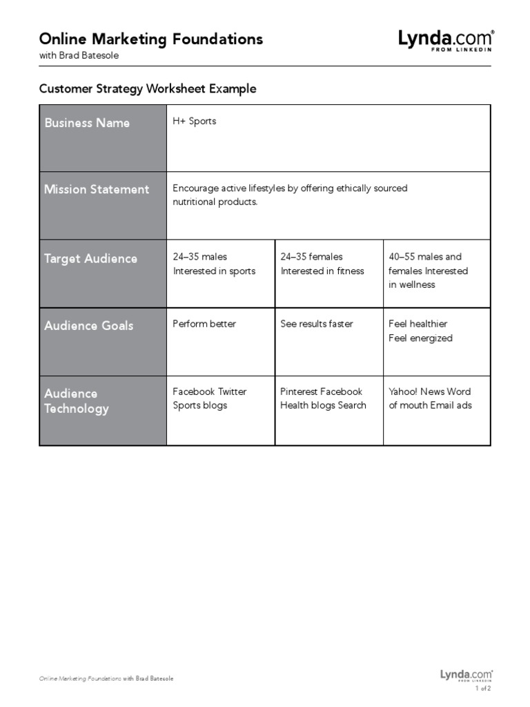 Customer Strategy Worksheet Example | PDF | Target Audience | Online ...