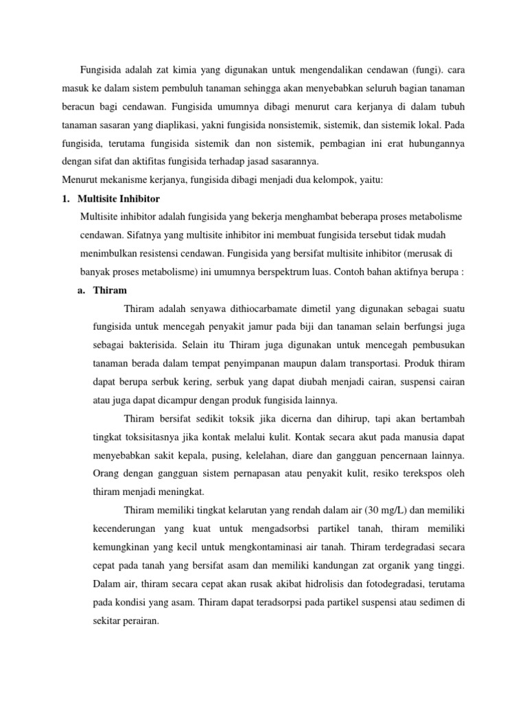 Jenis dan Toksisitas Fungisida Utama | PDF