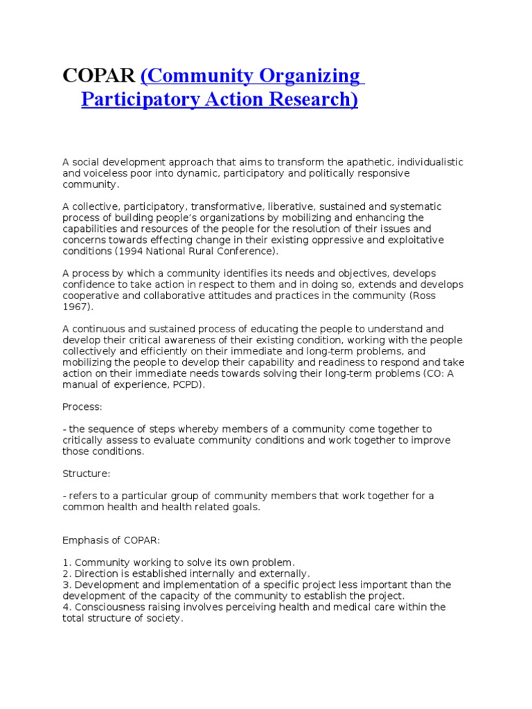 (Community Organizing Participatory Action Research) : Copar | PDF ...