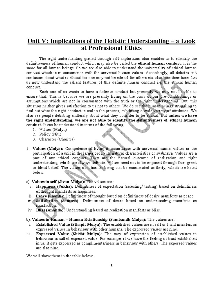 Ethical Human Conduct & Values | PDF | Professional Ethics | Happiness
