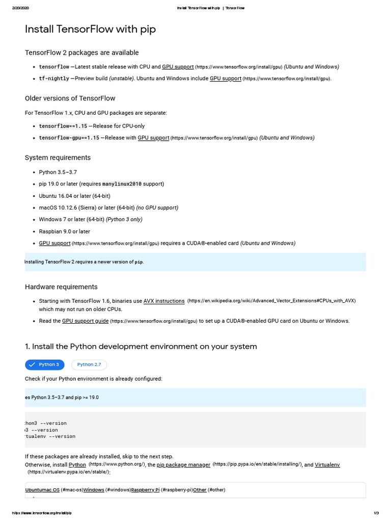 Install TensorFlow With Pip - TensorFlow | PDF | Raspberry Pi ...