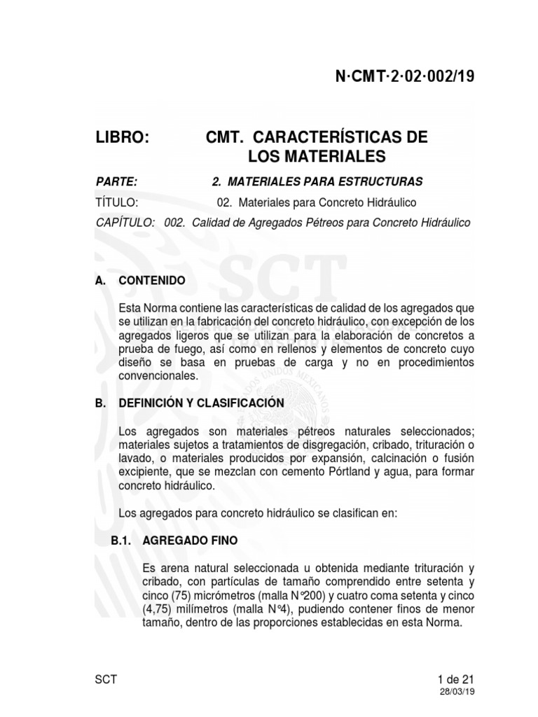 N CMT 2 02 002 19 PDF | PDF | Hormigón | Cemento