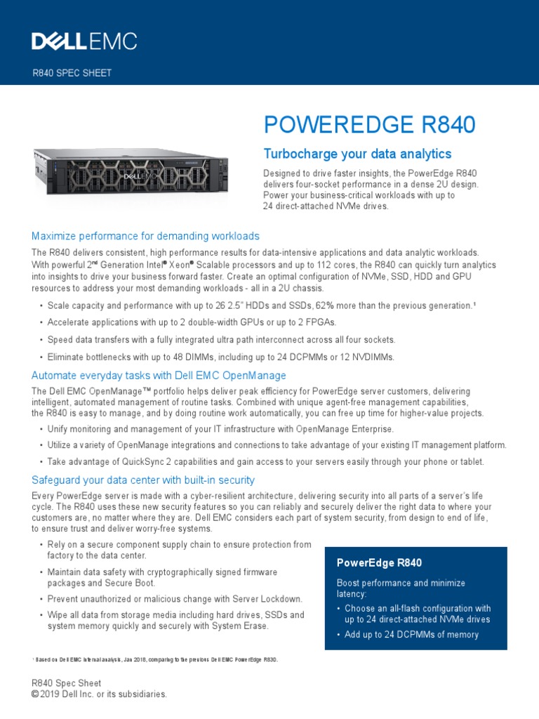 Poweredge r840 Spec Sheet | PDF | Solid State Drive | Hard Disk Drive