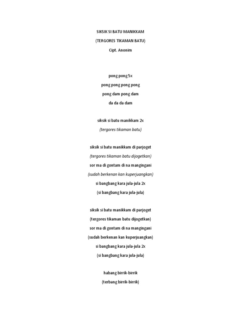 SIKSIK SI BATU MANIKKAM Lirik Terjemahan Bahasa Indo | PDF