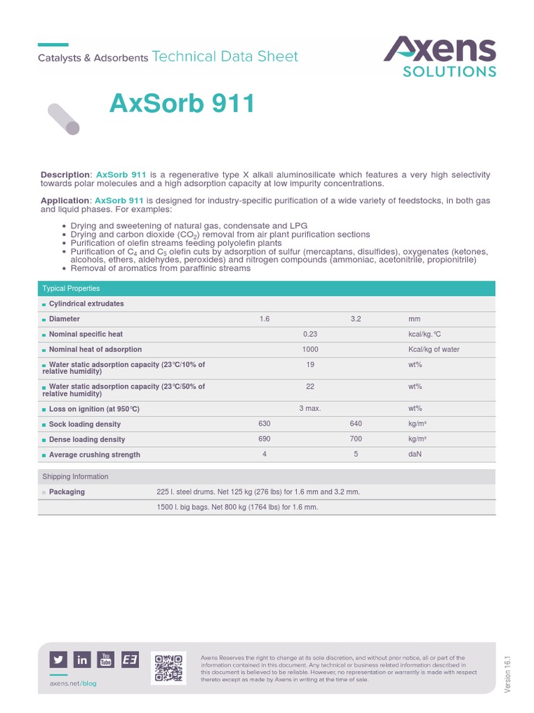 Axsorb 911 - Technical Data Sheet-English | PDF | Alkene | Adsorption