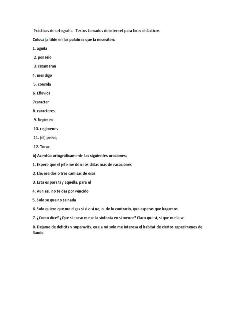 Prácticas de Ortografía | PDF