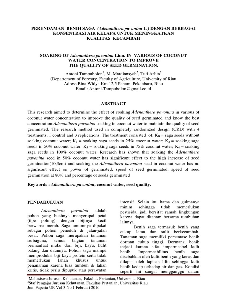 Perendaman Benih Saga Adenanthera Pavoni | PDF
