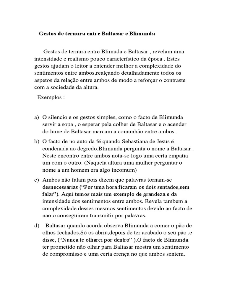 Gestos de Ternura Entre Baltasar e Blimunda | PDF