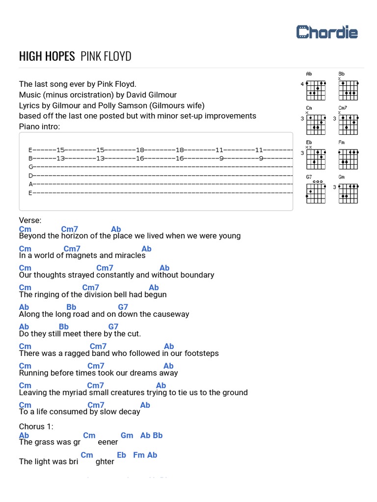 High Hopes Pink Floyd Chords and Lyrics For Guitar | PDF