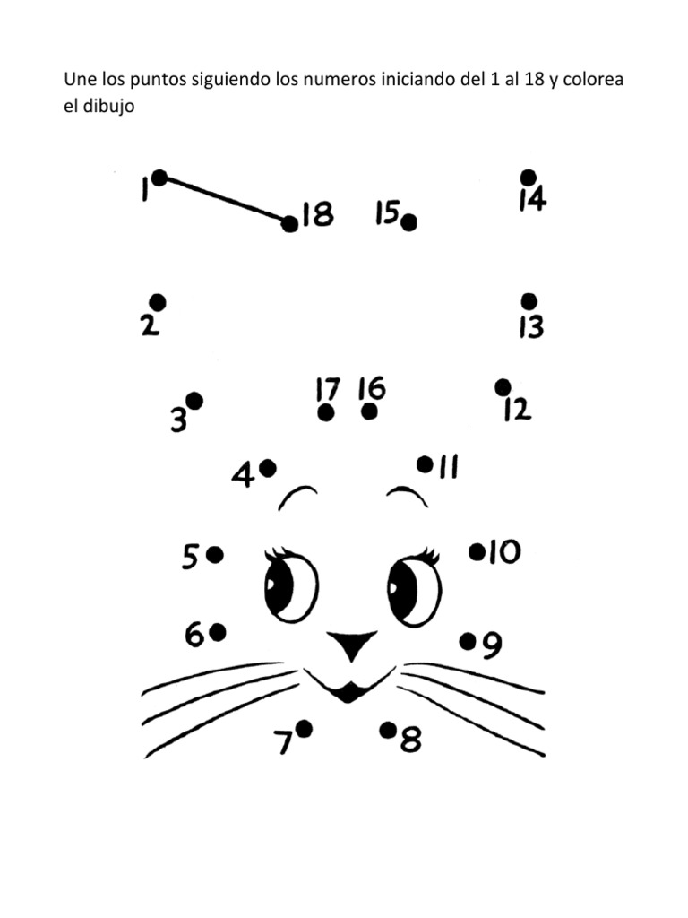 Une Los Puntos Siguiendo Los Numeros Iniciando Del 1 Al 18 y Colorea El ...