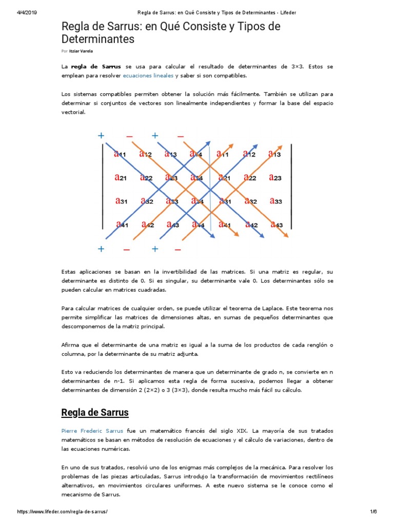 Regla de Sarrus - en Qué Consiste y Tipos de Determinantes - Lifeder ...