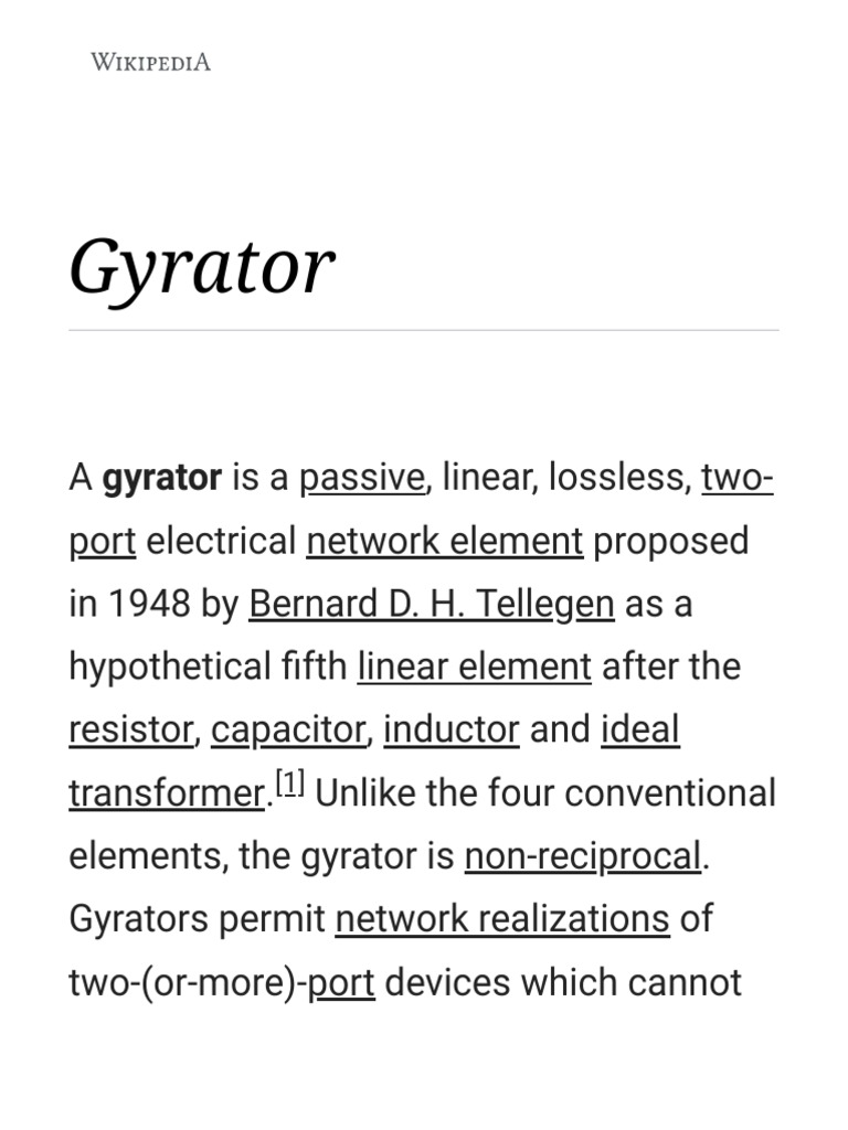 Gyrator - Wikipedia PDF | PDF | Inductor | Electrical Network
