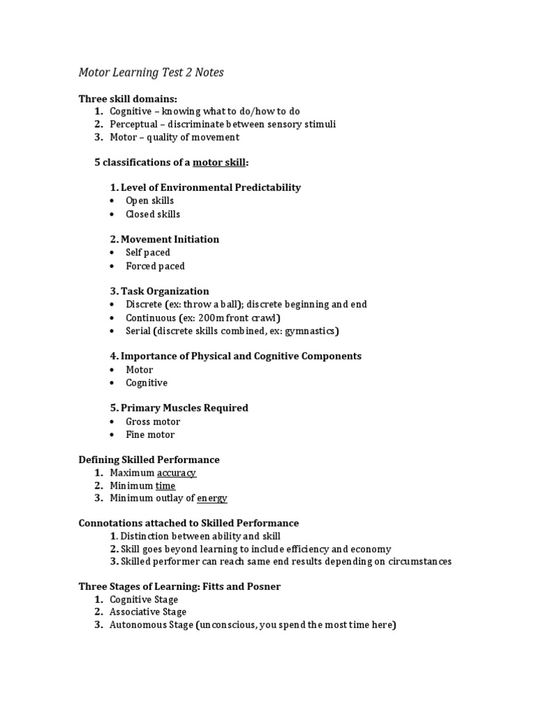 Motor Learning Test 2 Notes | PDF | Attention | Perception