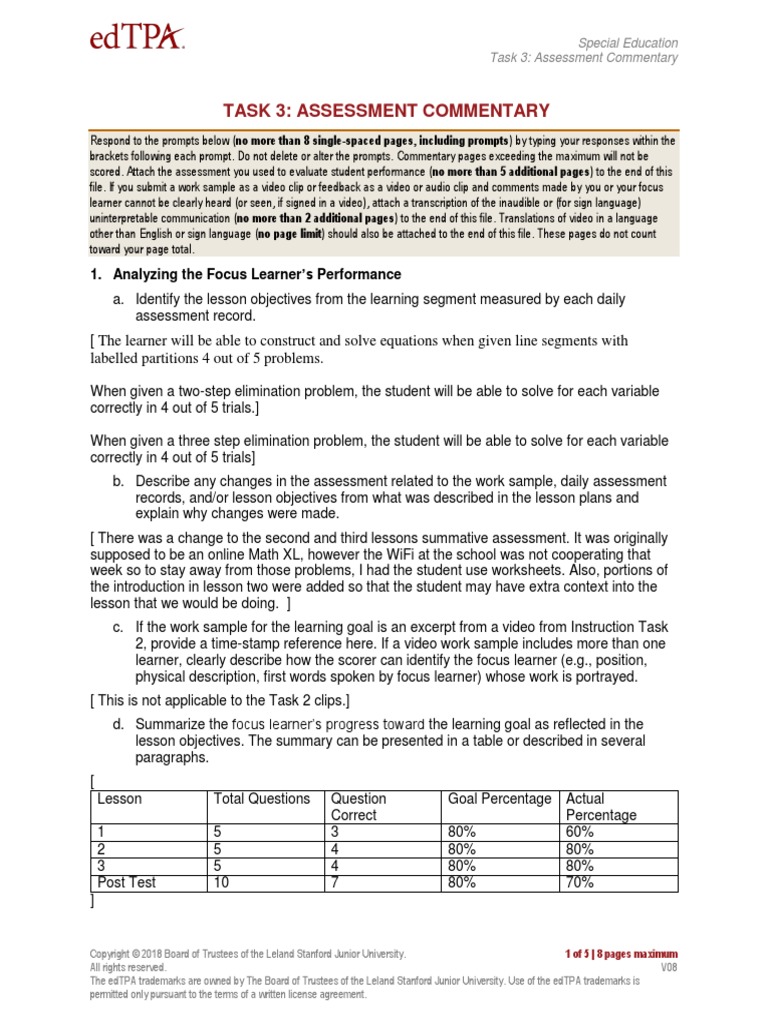 Edtpa spe assessment commentary Learning Special Education