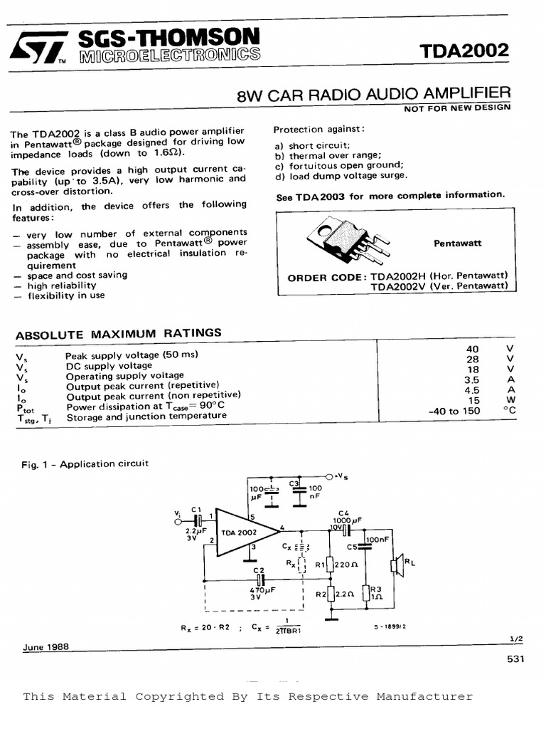 Datasheet TDA2002 | PDF