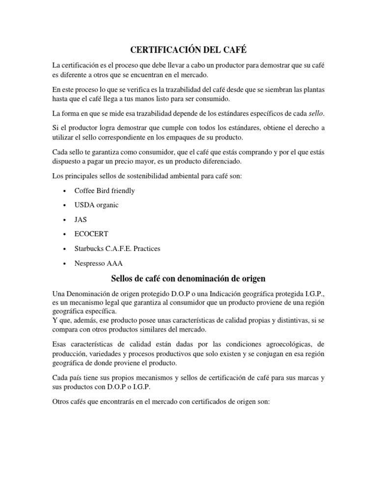 Certificación Del Café | PDF | café | Sustentabilidad