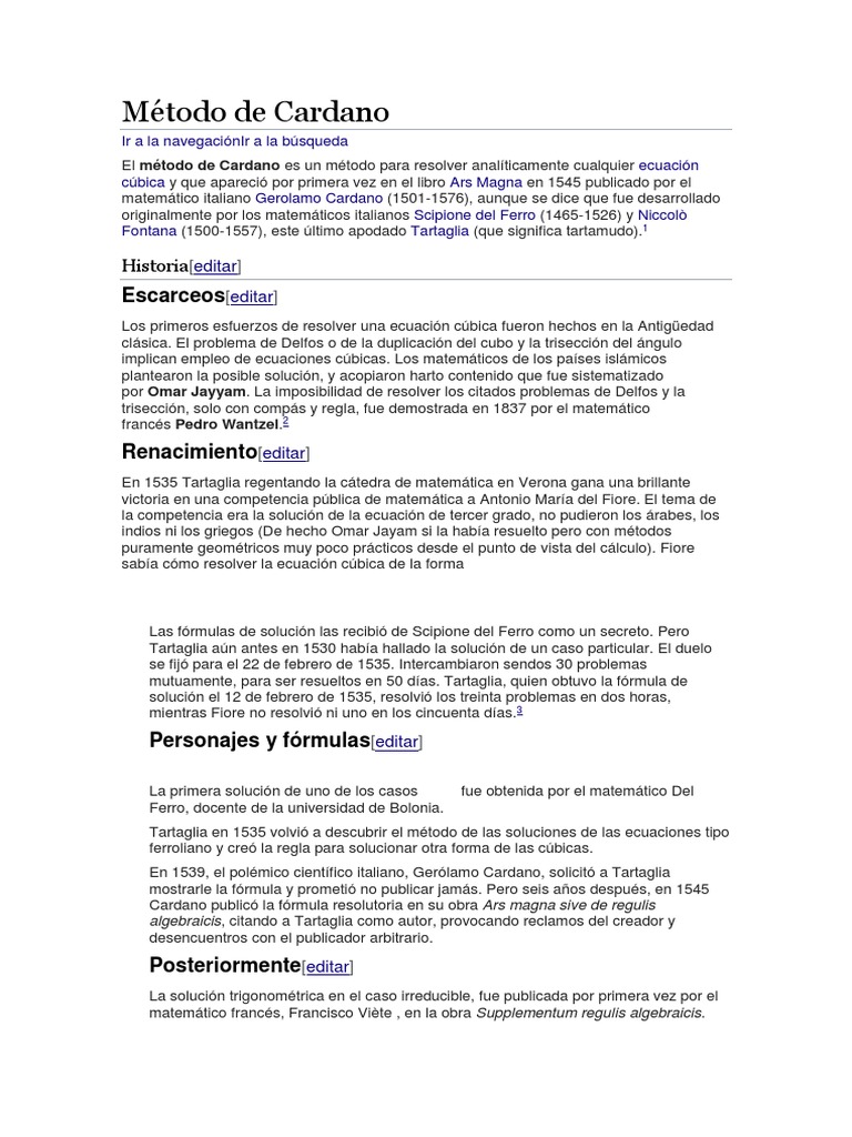 Método de Cardano | PDF | Enseñanza de matemática | Análisis matemático