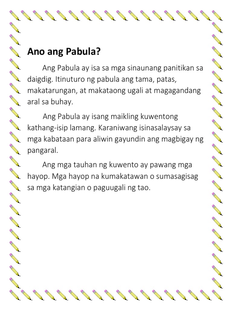 Ano Ang Pabula | PDF Ano Ang Pabula | PDF