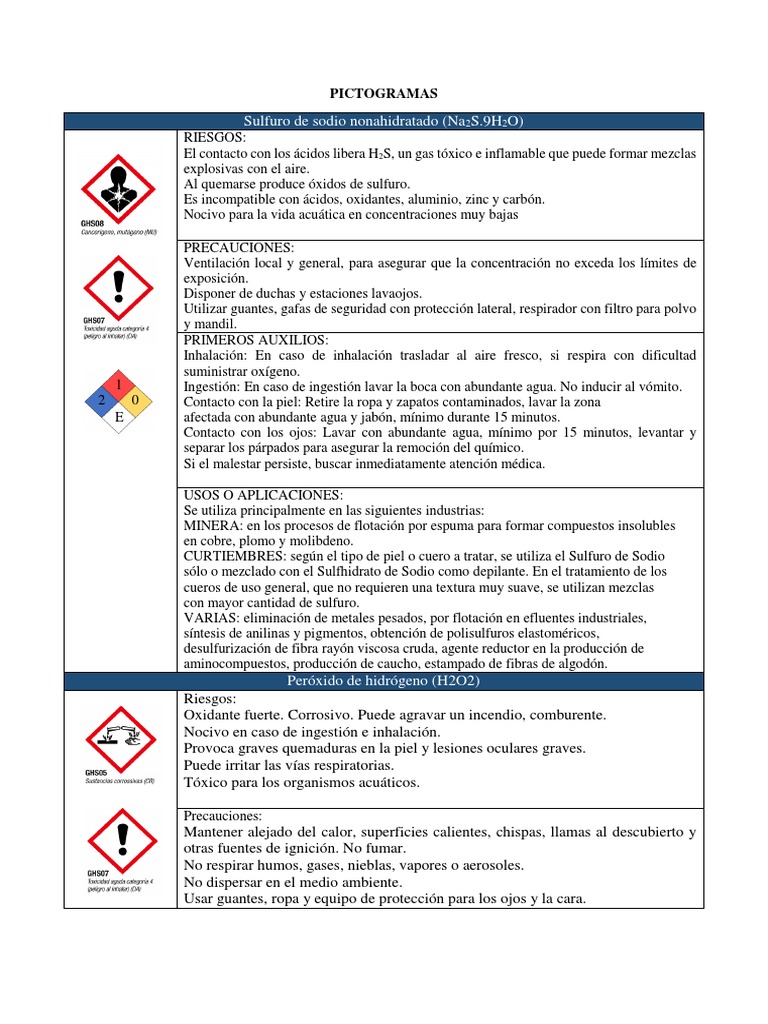 PICTOGRAMAS | PDF | Peróxido de hidrógeno | Oxígeno
