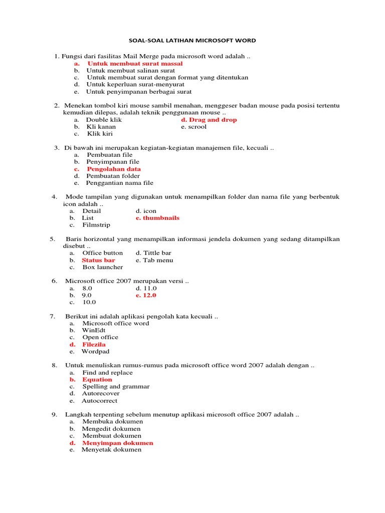 Latihan Soal Microsoft Word | PDF