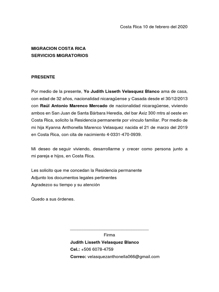 Casta Solicitud de Residencia Marenco Velsquez PDF | PDF
