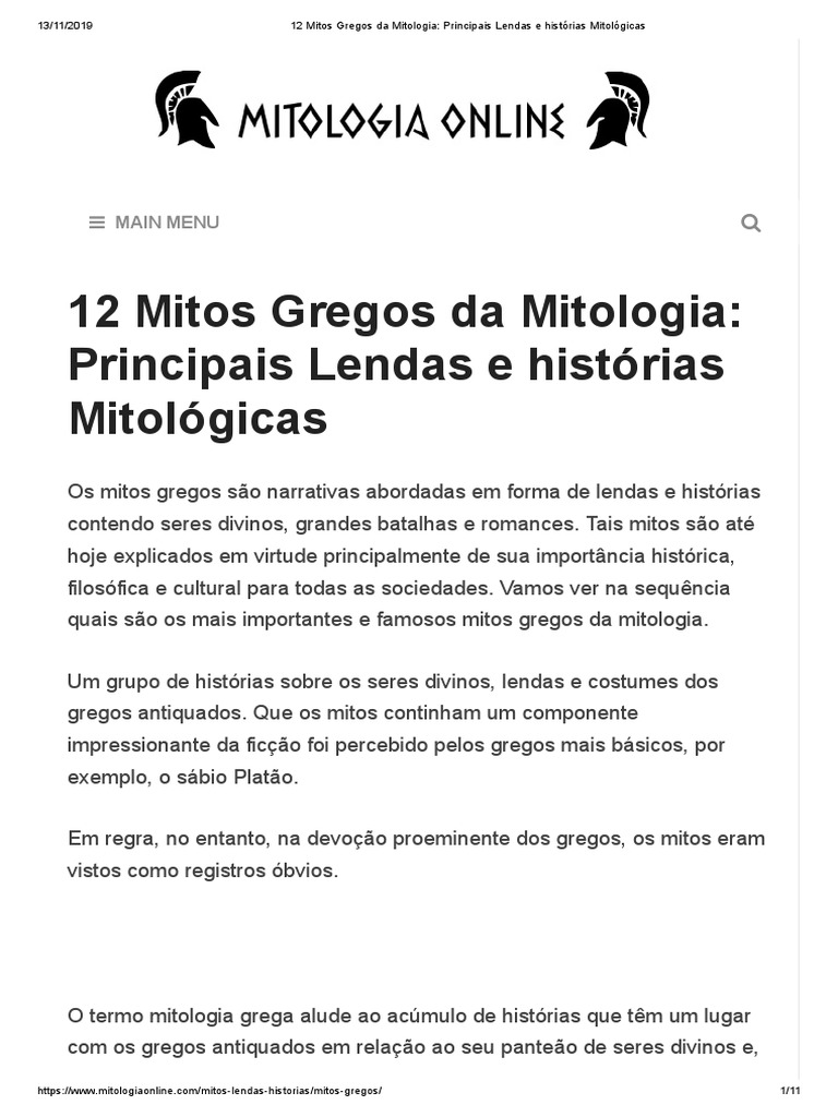 12 Mitos Gregos Da Mitologia - Principais Lendas e Histórias ...