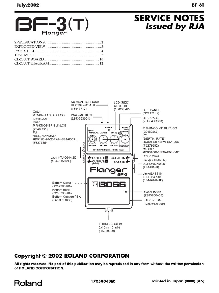 Boss BF-3 Service Notes | PDF | Operational Amplifier | Electronics