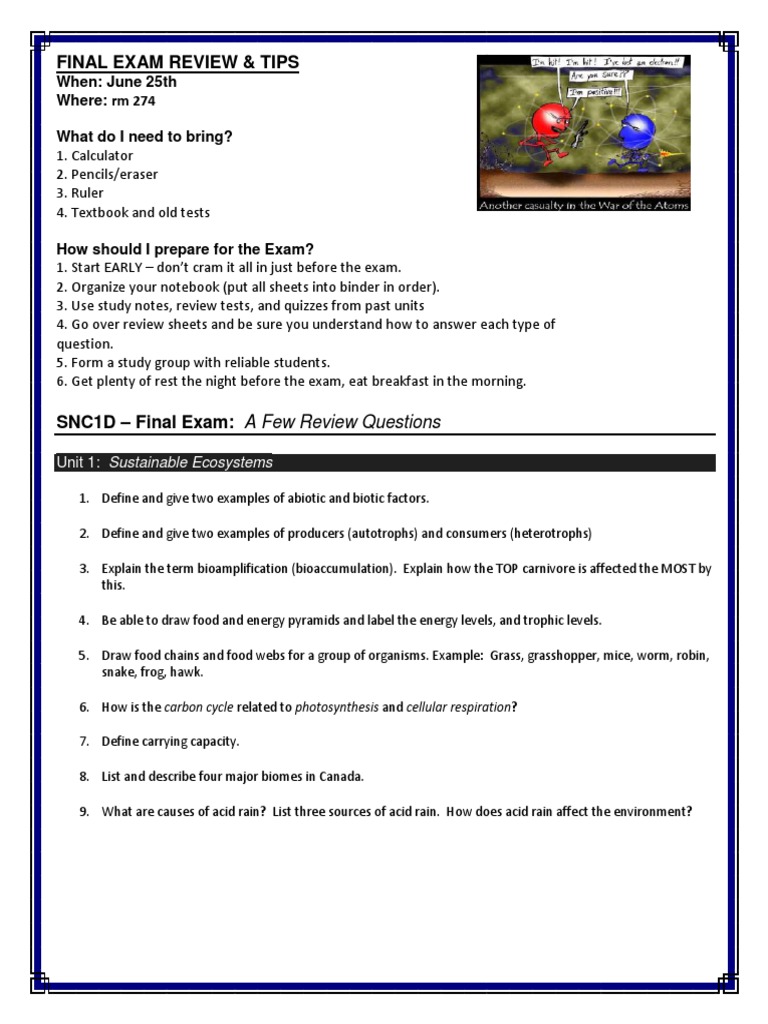 2018 Extra Exam Review SNC1D | PDF | Chemical Elements | Food Web
