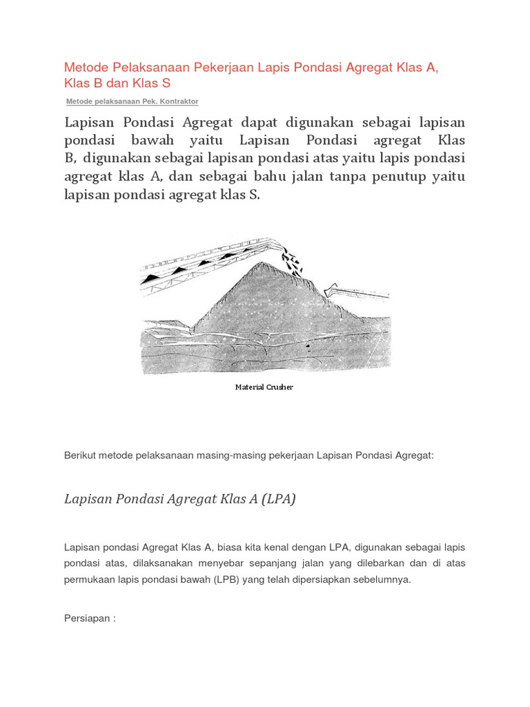 Metode Pekerjaan Lapis Pondasi Agregat | PDF