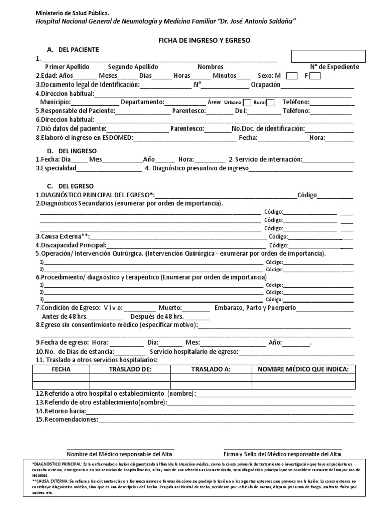 Ficha de Ingreso y Egreso PDF | PDF | Hospital | Enfermedades y trastornos