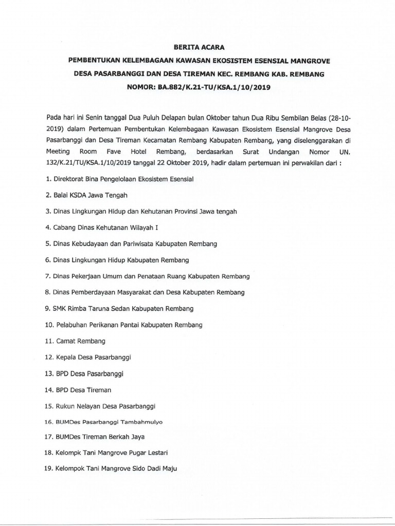BA Fasilitasi Kelembagaan Pengelolaan KEE Mangrove Pasarbanggi Dan ...