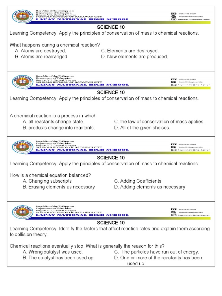 Science 10 Test Item Bank | PDF | Reaction Rate | Chemical Reactions