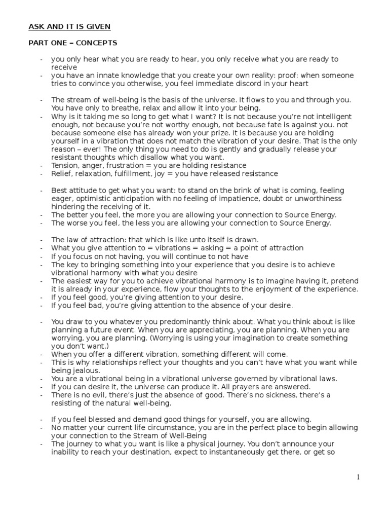 ASK and IT Is GIVEN The Law of Attraction Summary | PDF | Feeling | Thought