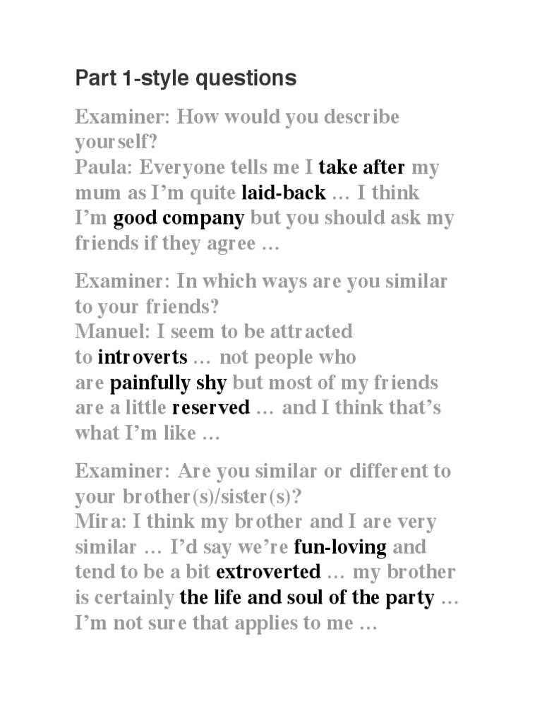 IELTS Speaking: Personality Insights | PDF | Psychological Concepts ...
